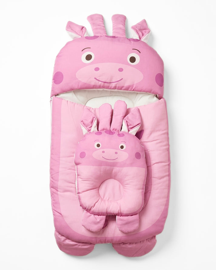 Hooded Carry Nest 2 PC - Baby Sleeping Bag - (Pink Giraffe) – Zimys ...
